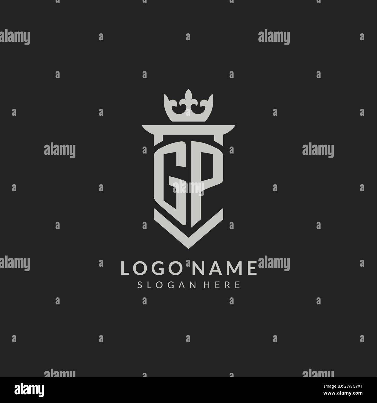 Initial GP shield and crown logo style vector graphic Stock Vector ...