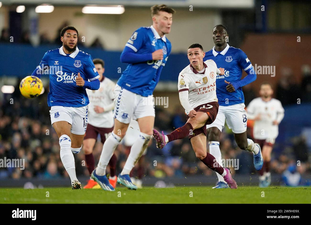 Liverpool, UK. 27th Dec, 2023. Phil Foden of Manchester City has a shot ...