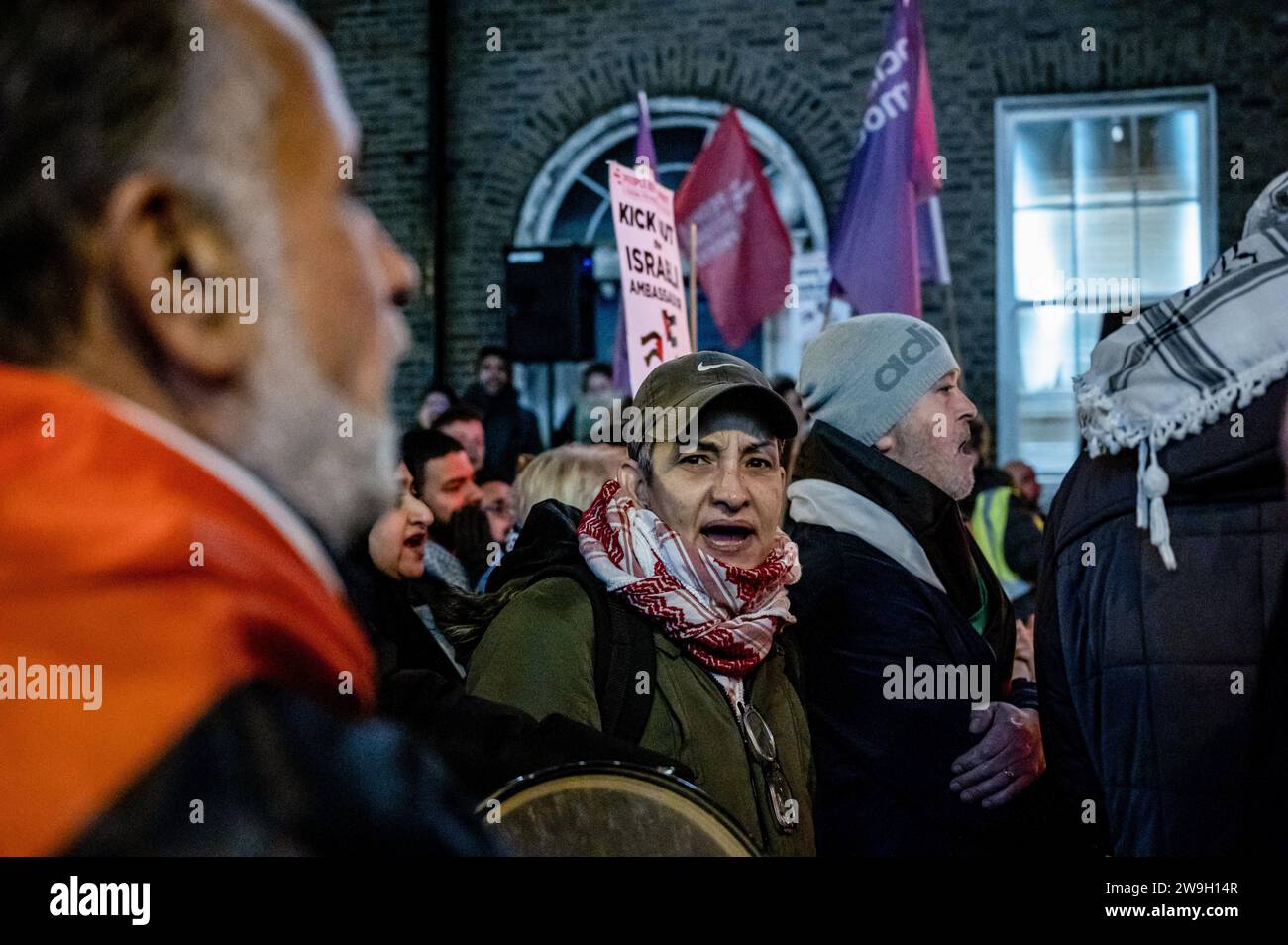 November 15, 2023, Dublin, Ireland: A protester wearing a Keffiyeh ...