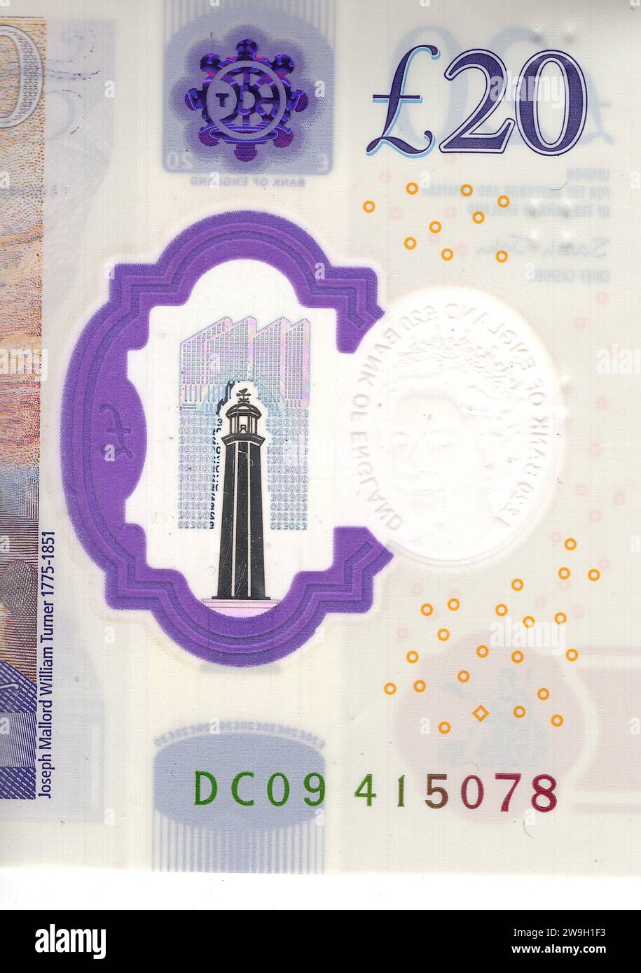 Close up of a twenty pound note from the United Kingdom/Great Britain ...