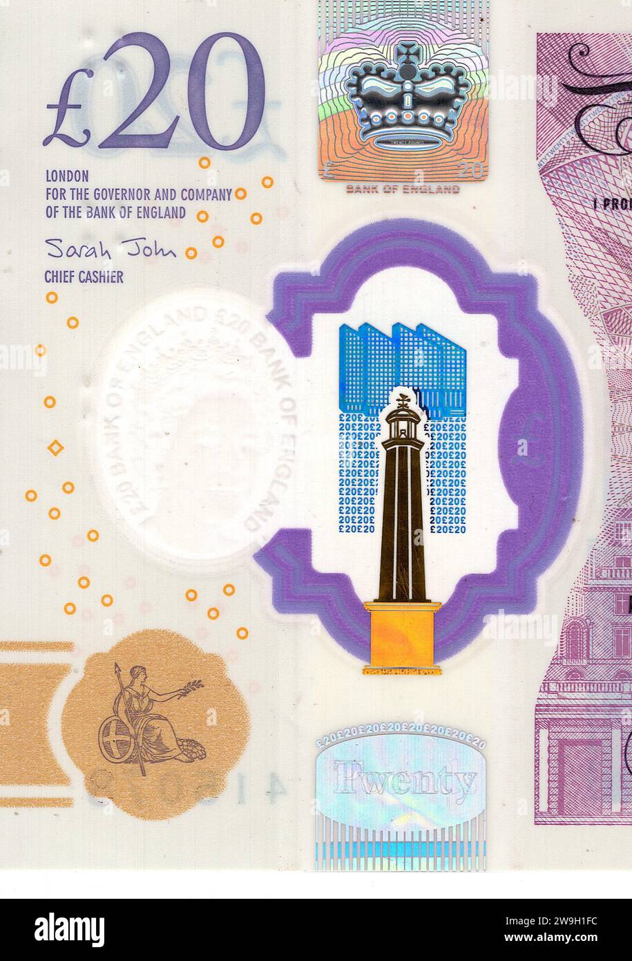 Close up of a twenty pound note from the United Kingdom/Great Britain ...