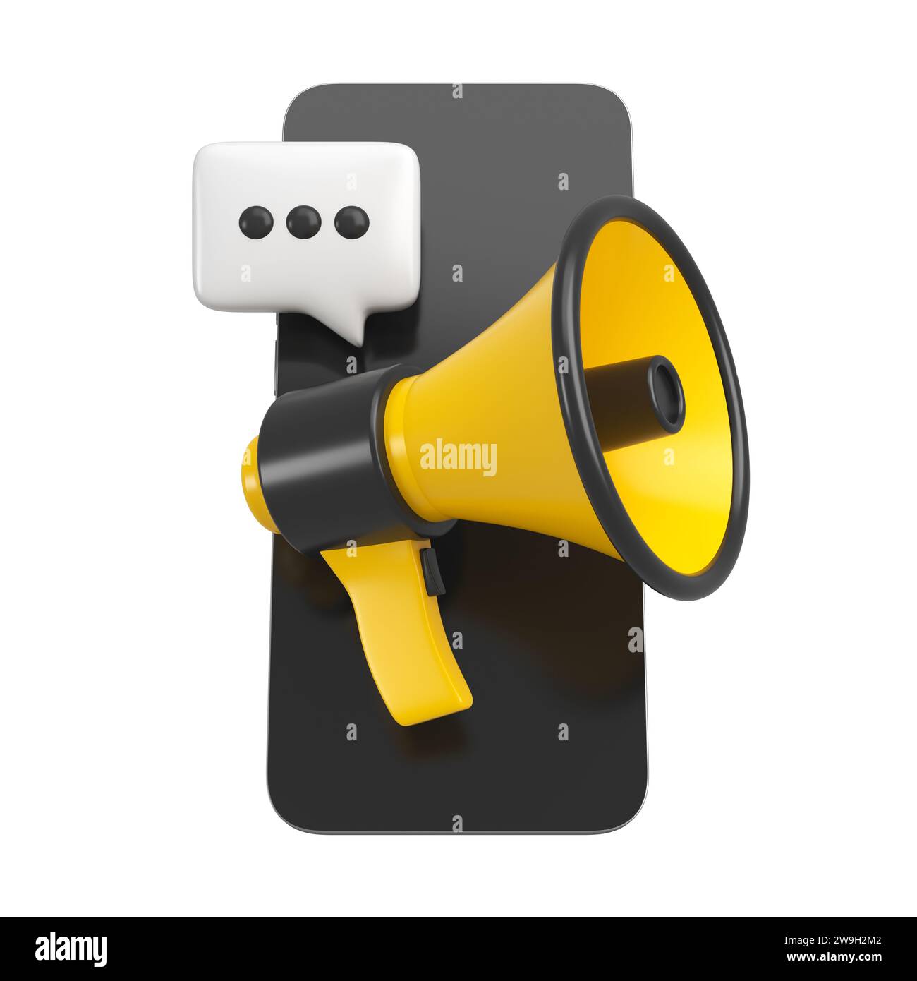 Yellow and black megaphone with chat bubble up message speech dialog or ...