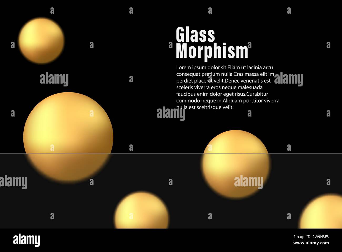 Glass morphism effect. Banner made of transparent matte acrylic. Gold ...