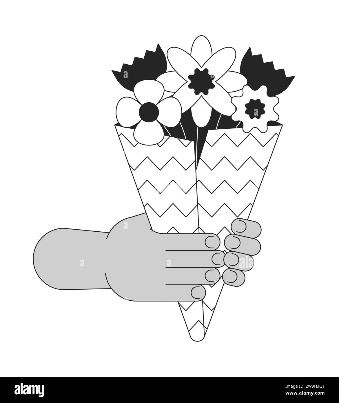 Holding bunch of flowers cartoon human hands outline illustration Stock ...
