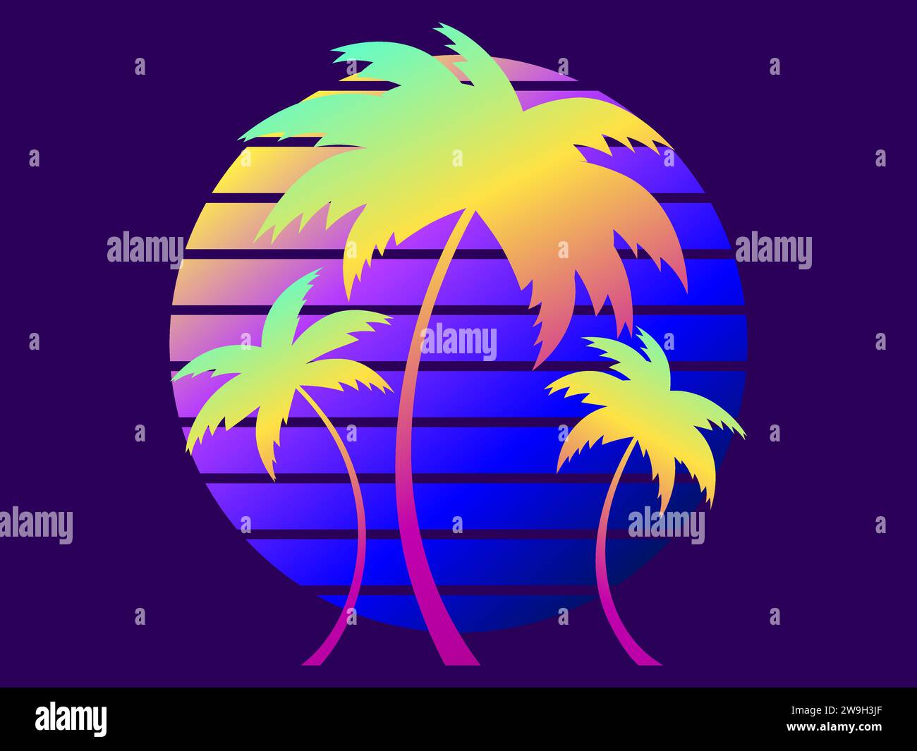 Palm trees on a sunset 80s retro sci-fi style. Gradient palm trees ...