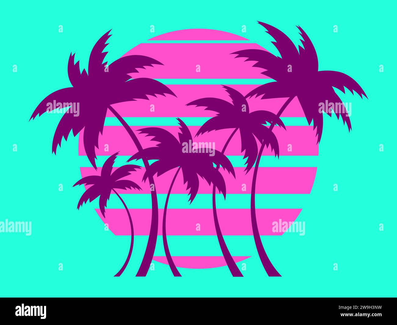 Palm trees against the background of the sun in retro style. Tropical ...