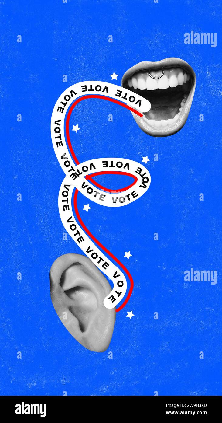 Contemporary art collage. Motivation to vote. Vote message, combined ...