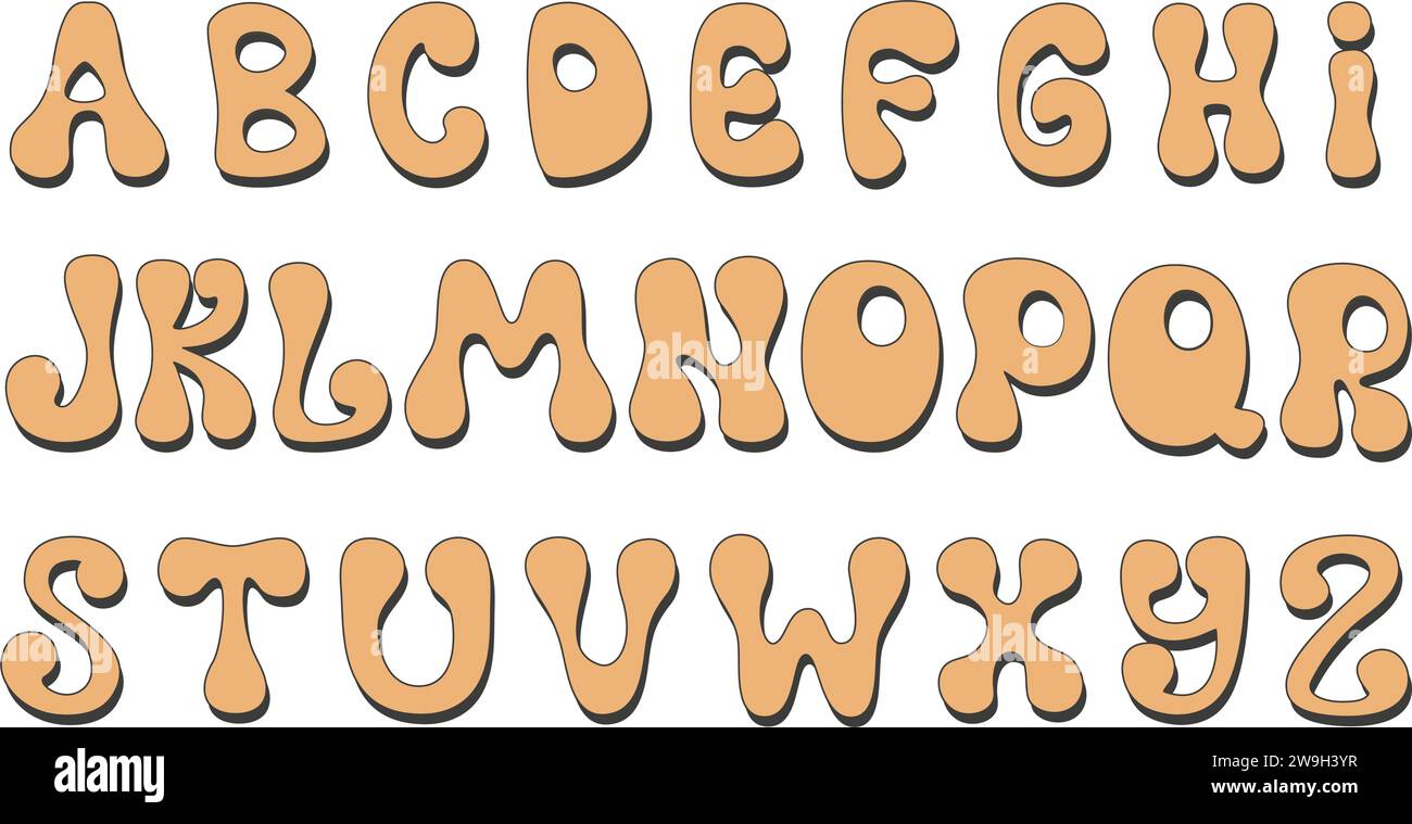 Groovy font clip art illustration. Hand drawn letters in retro style ...