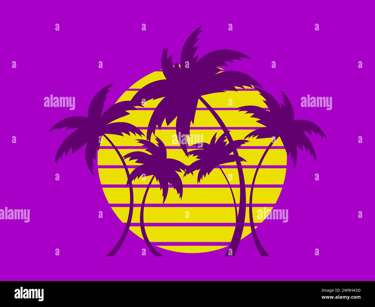 Retro futuristic palm trees in 80s style at sunset. Summer time, palm ...