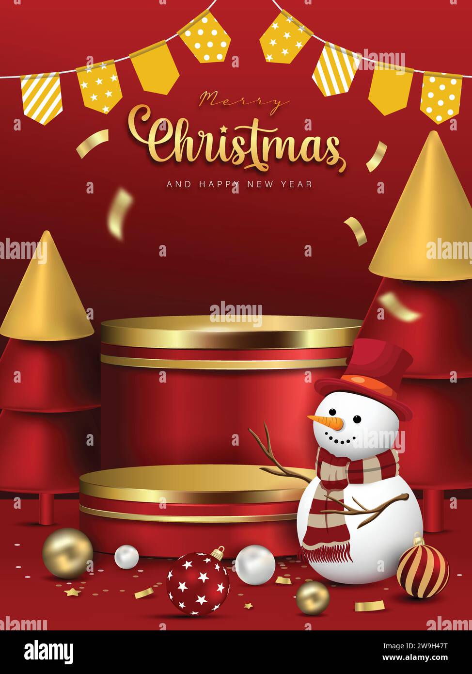 Stage podiums for products display with merry Christmas text on lovely ...