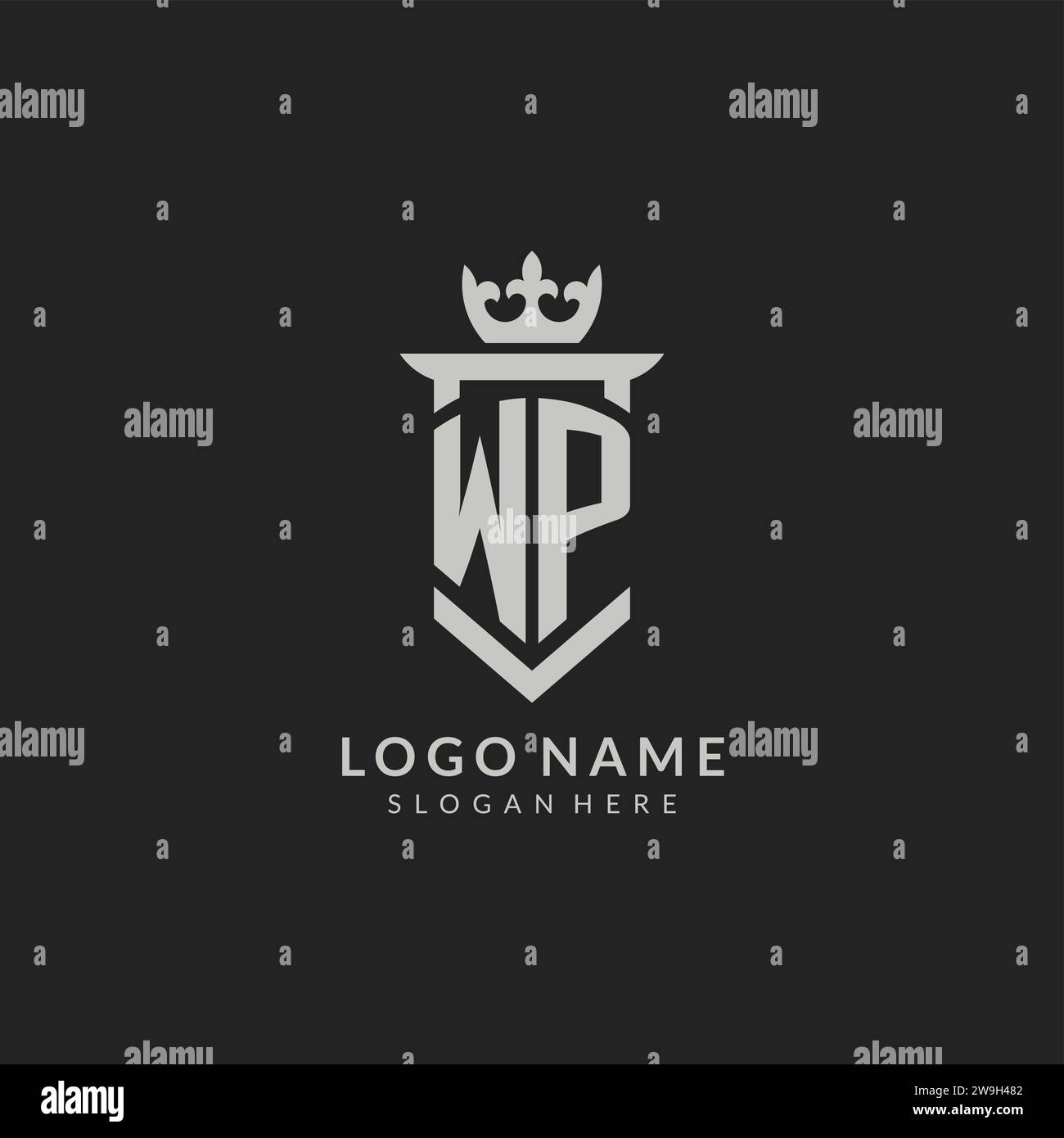 Initial WP shield and crown logo style vector graphic Stock Vector ...