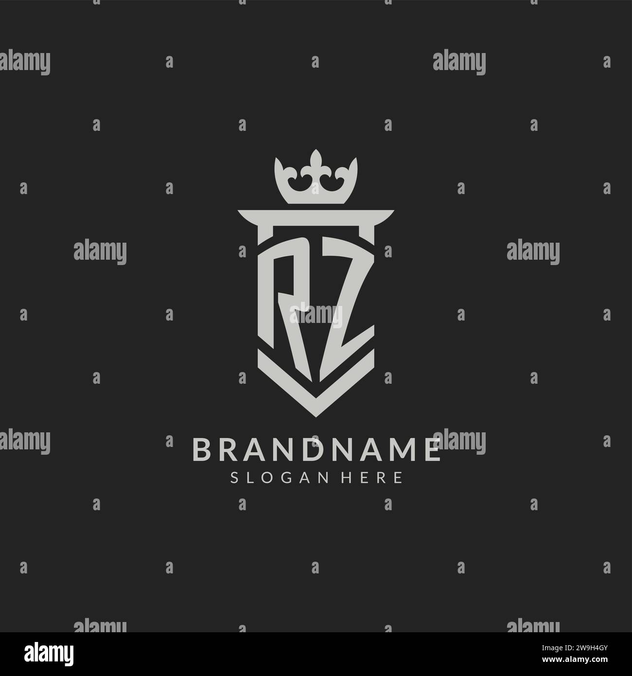 Initial RZ shield and crown logo style vector graphic Stock Vector ...