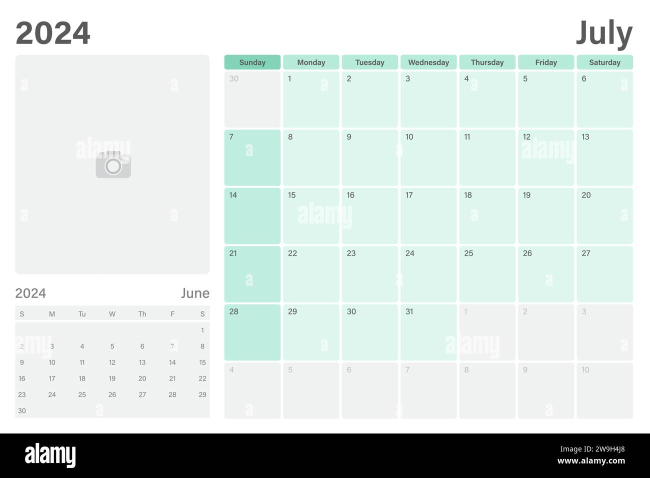July 2024 table calendar or desk planner with space for your picture ...