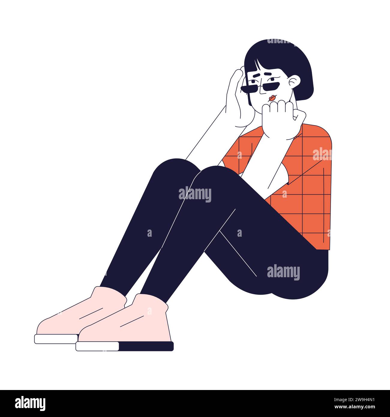 Anxious woman korean 2D linear cartoon character Stock Vector Image ...