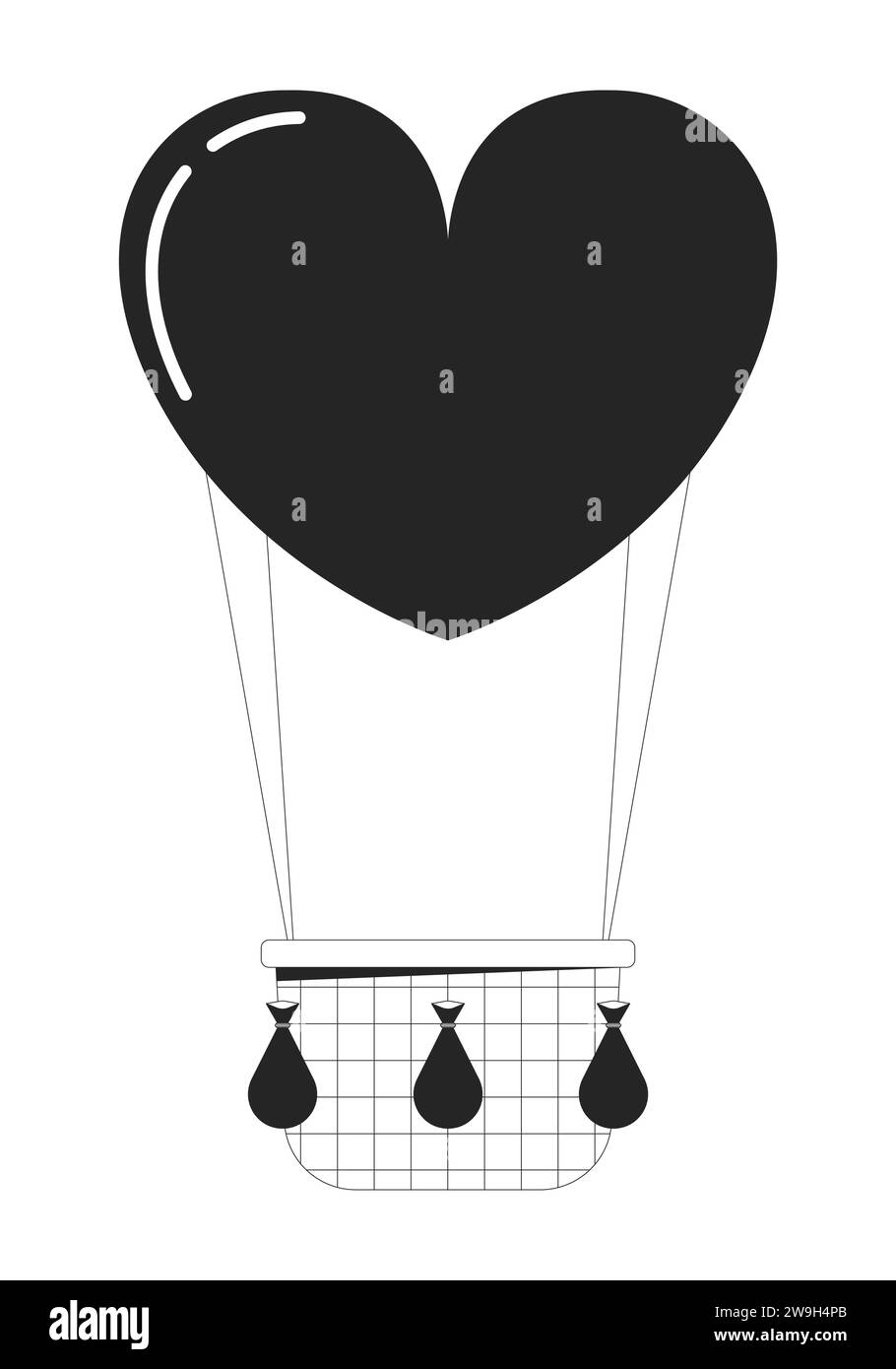 Floating Hot Air Balloon Black And White 2d Line Cartoon Object Stock