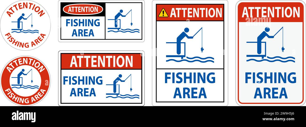 Water Safety Sign Attention - Fishing Area Stock Vector Image & Art - Alamy