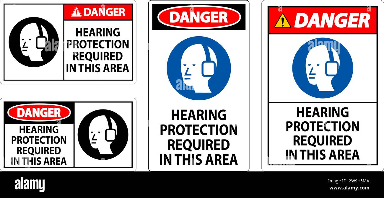 Danger Sign Hearing Protection Required In This Area Stock Vector Image ...