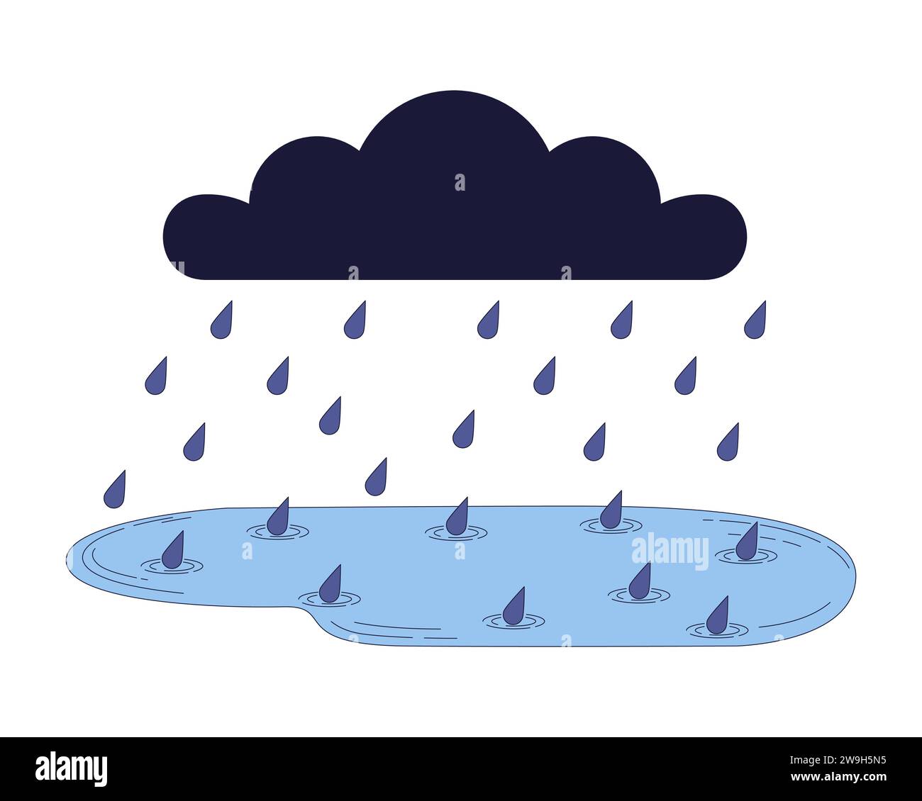 Rainy Cloud Falling Raindrops 2d Linear Cartoon Object Stock Vector Image And Art Alamy