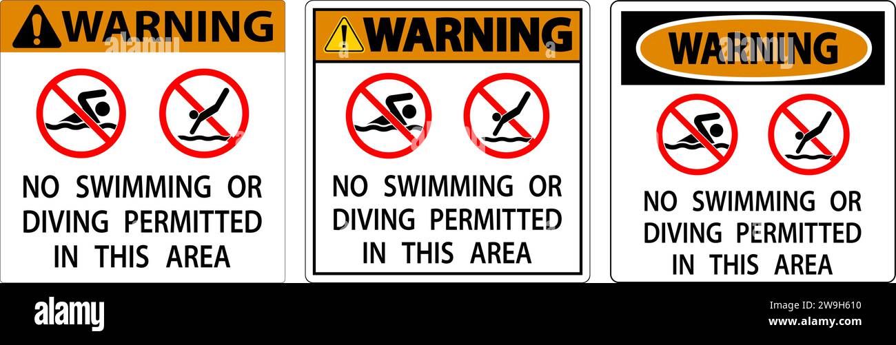 Pool Warning Sign No Swimming Or Diving Permitted In This Area Stock ...