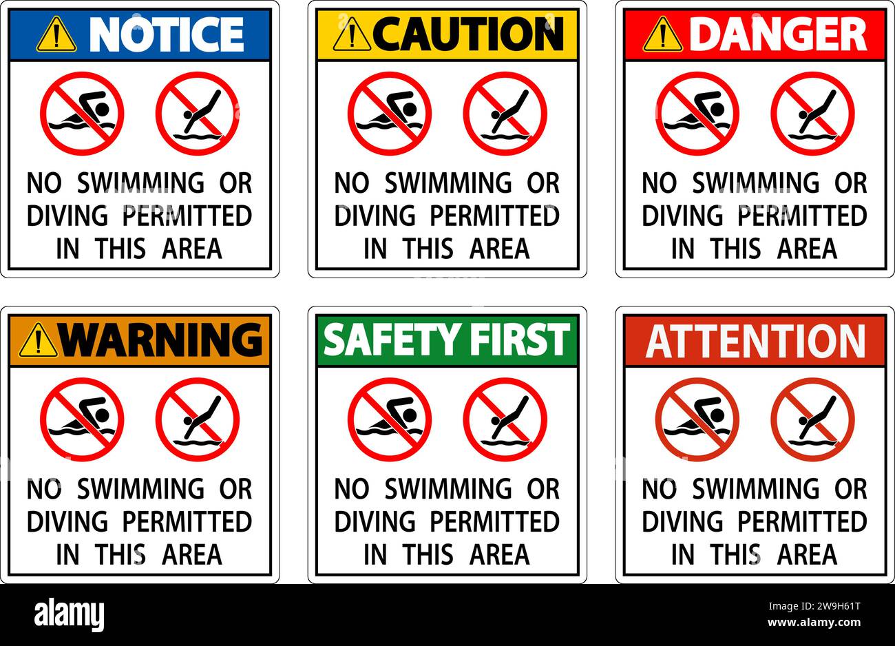 Pool Warning Sign No Swimming Or Diving Permitted In This Area Stock ...