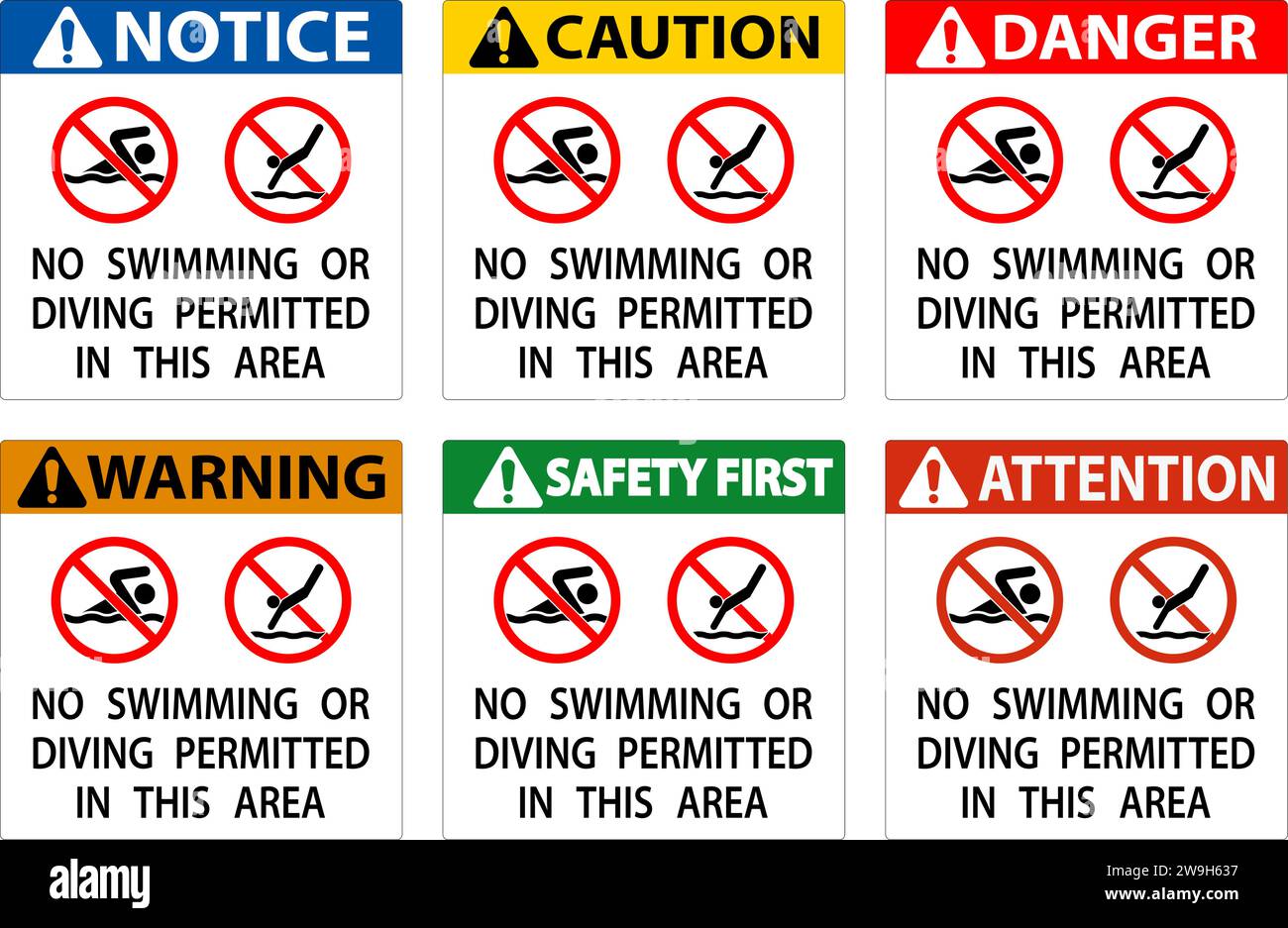 Pool Warning Sign No Swimming Or Diving Permitted In This Area Stock ...