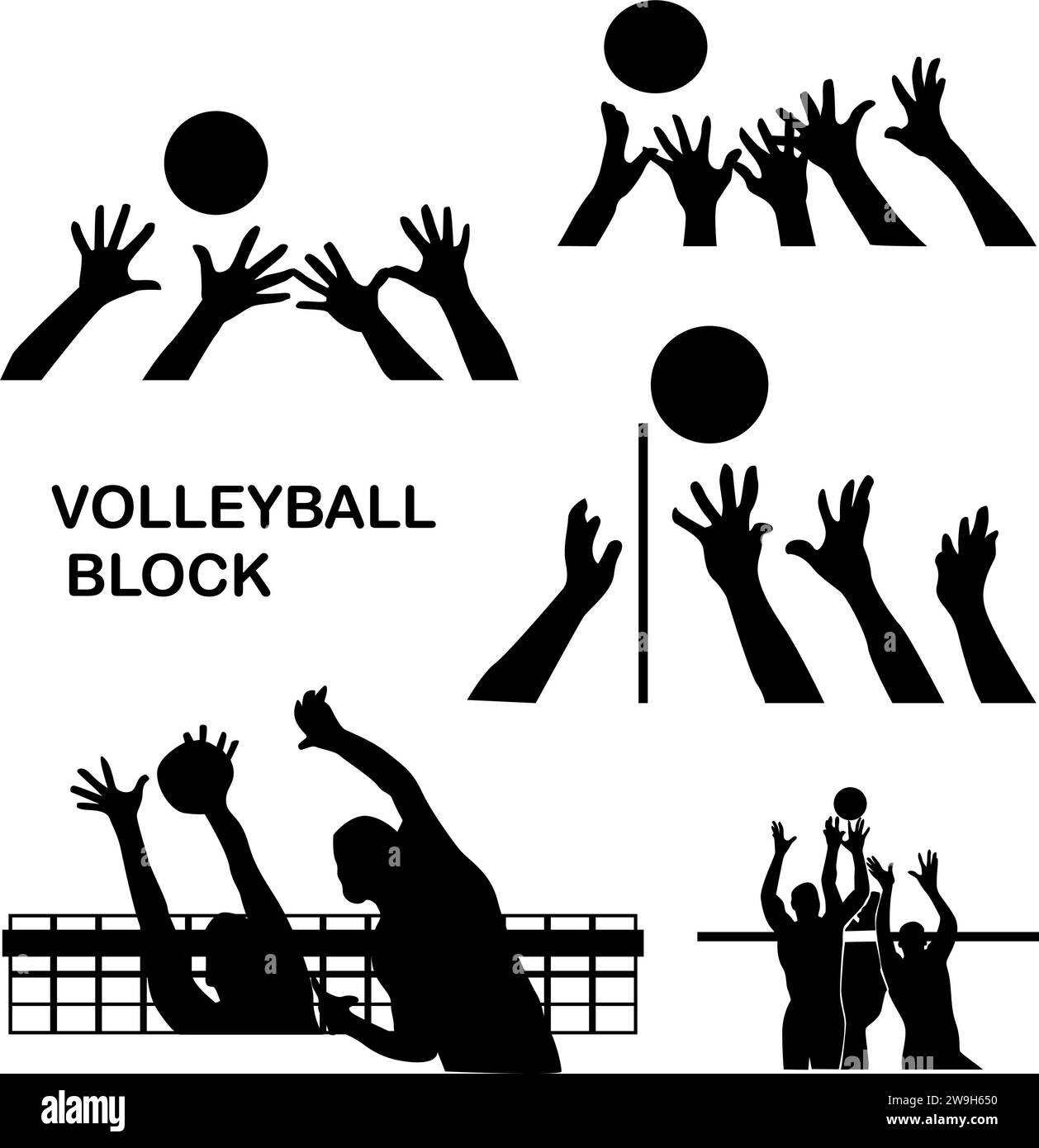 volleyball blocking volleyball two men and ball silhouette vector Stock ...