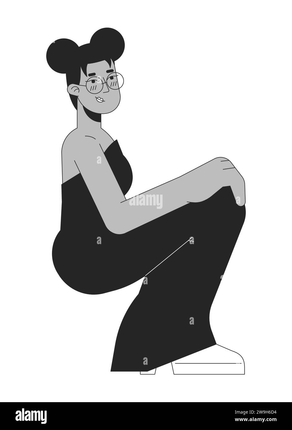 Prom Evening Wear African American Girl Black And White 2d Line Cartoon