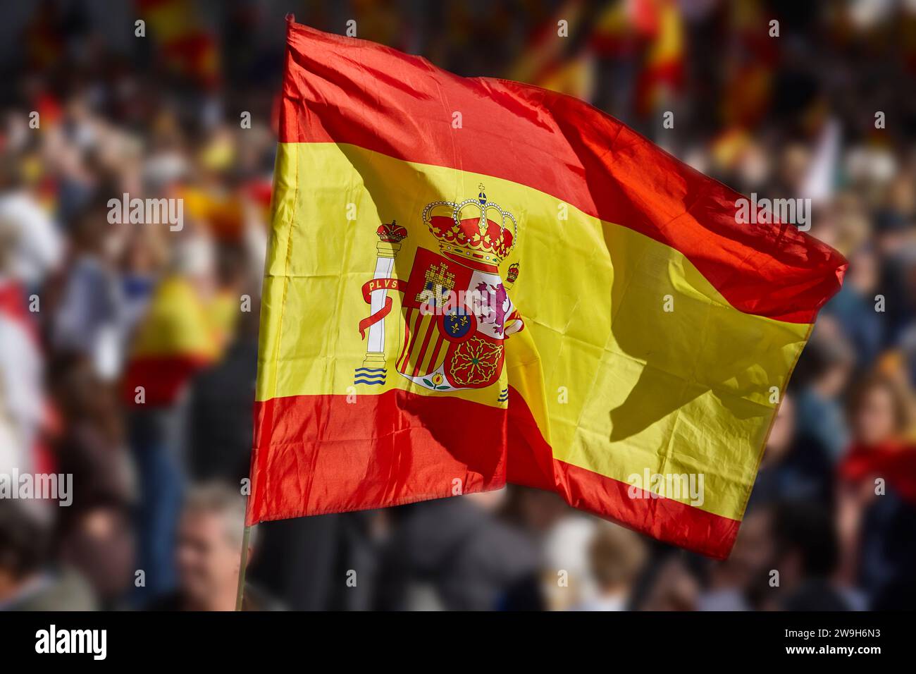 Spanish flag waving. Demonstration in Spain. Spanish emblem Stock Photo ...