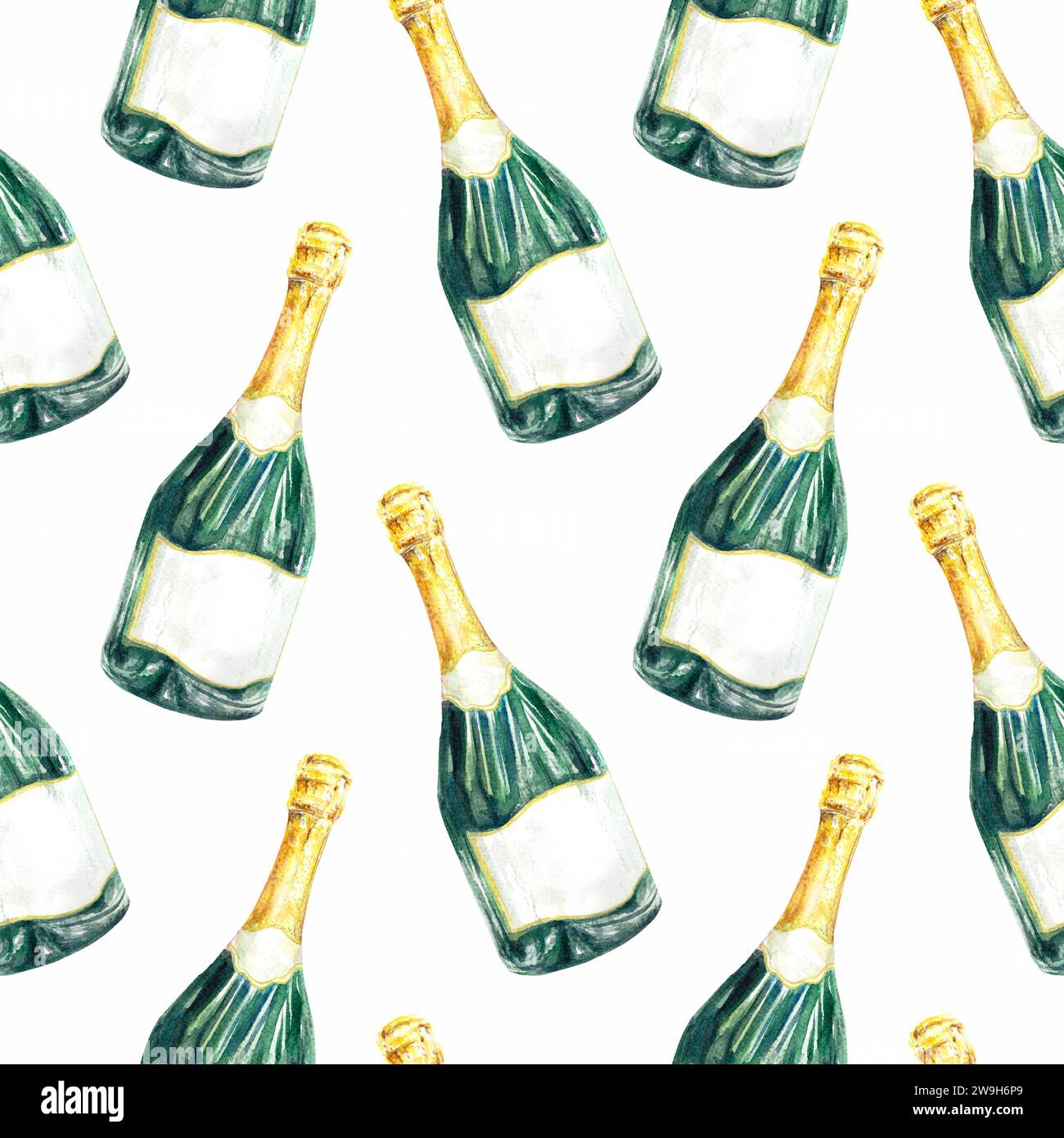 Champagne seamless pattern. Watercolor illustration isolated on white ...