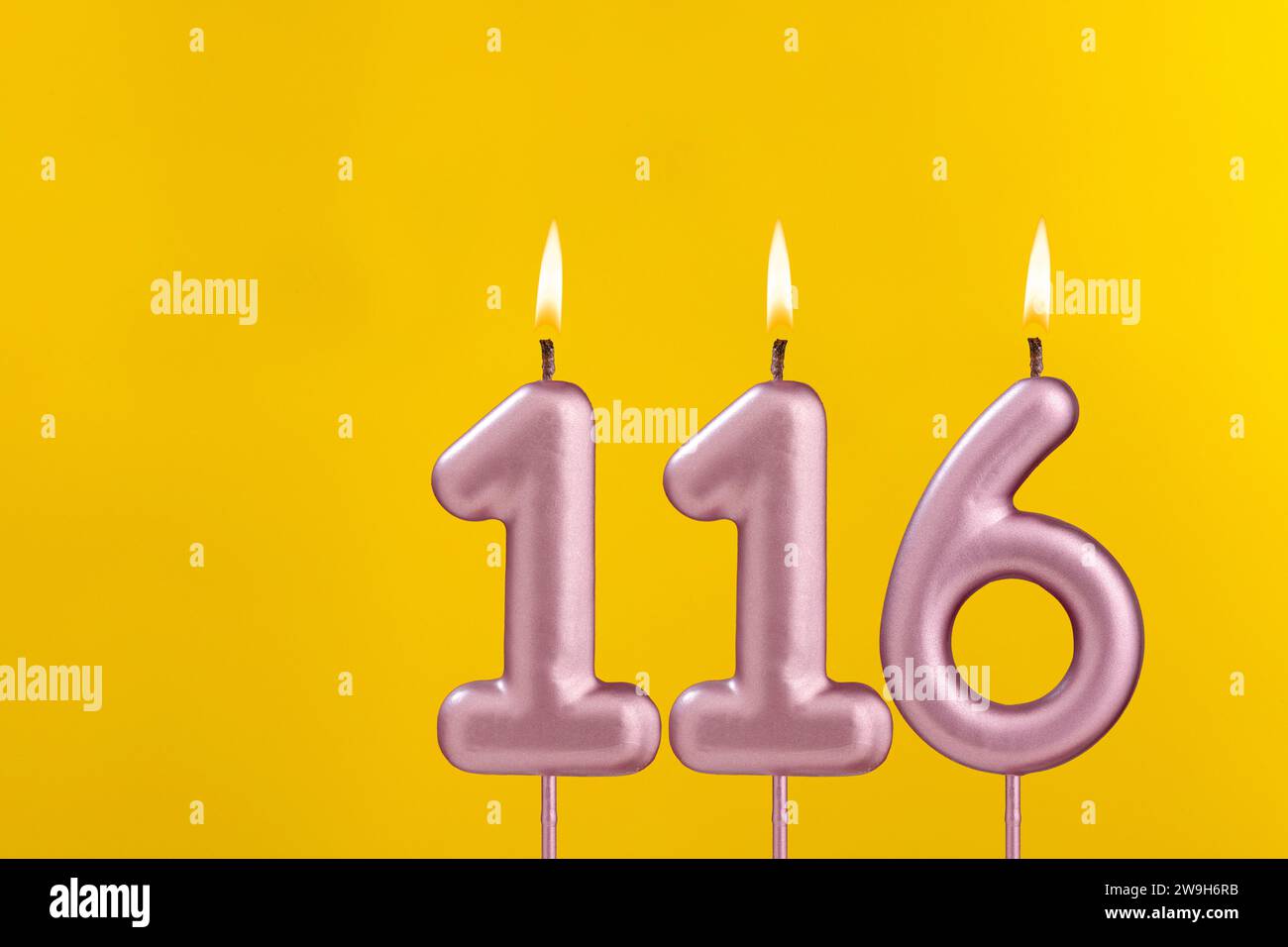 Candle 116 with flame - Birthday card on yellow luxury background Stock ...
