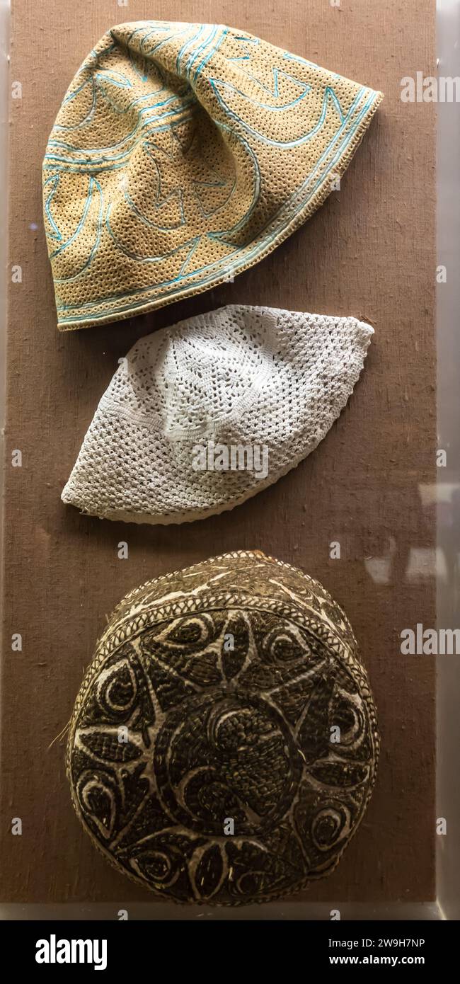 Traditional Bahraini men's caps on display in Bahrain national museum ...