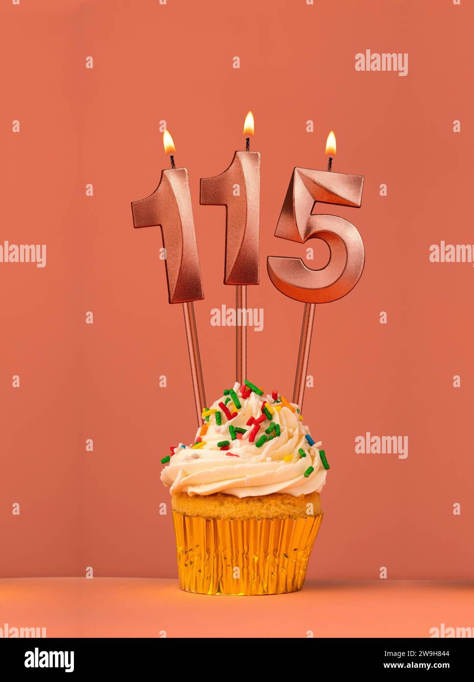 Birthday cake with candle number 115 - Coral fusion background Stock ...