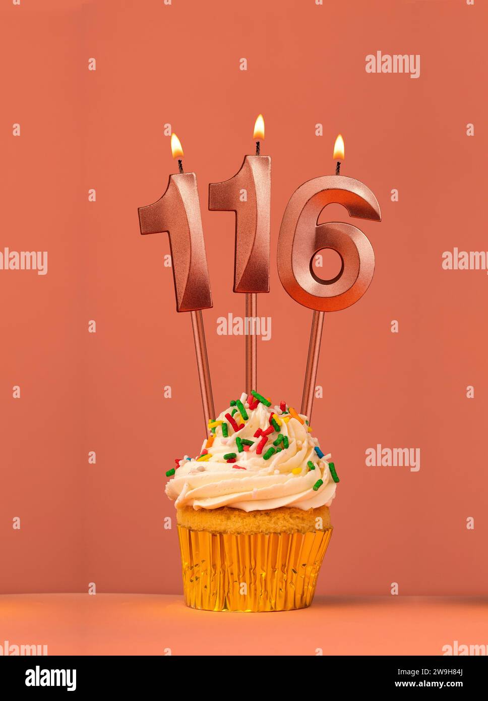 Candle number 116 - Cake birthday in coral fusion background Stock ...