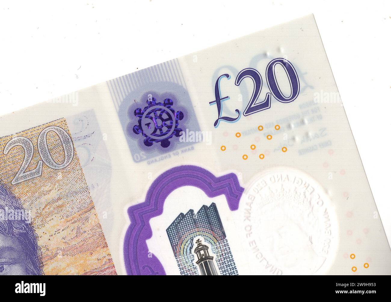 Close up of a twenty pound note from the United Kingdom/Great Britain ...