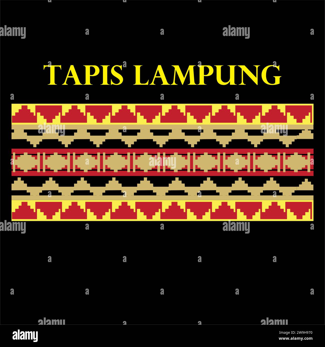 Tapis pattern of the Indonesia Lampung, red, orange and black, Vector ...