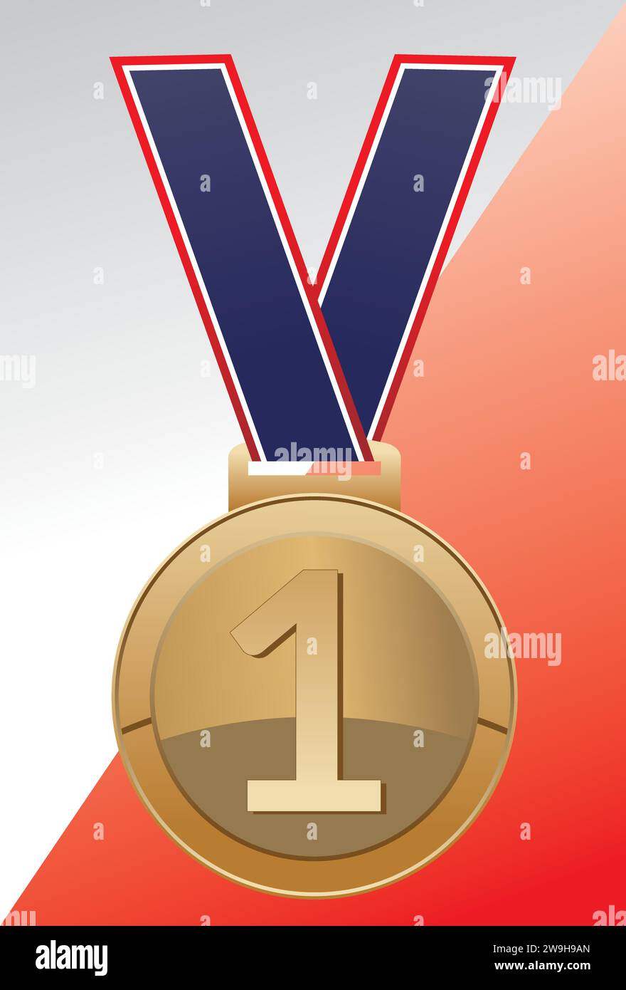 1st place trophy icon and award on red white background. Vector ...