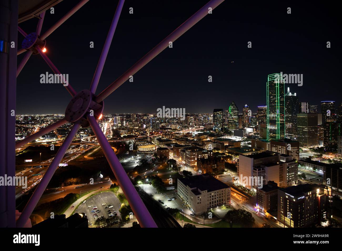 scenic skyline of Dallas by night from observation tower, Texas, USA ...