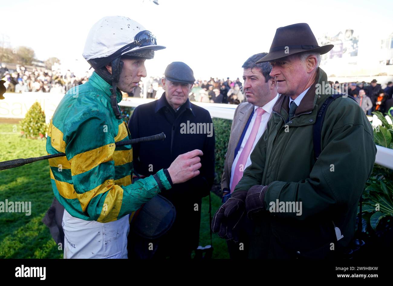 Winning jockey Mark Walsh (left), owner J. P. McManus and trainer ...