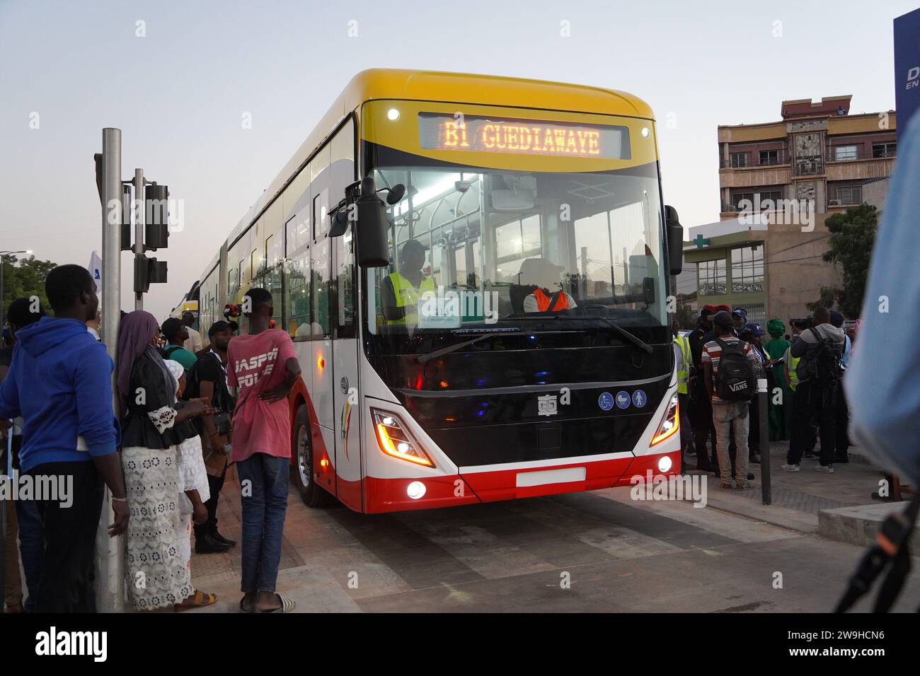 Dakar. 27th Dec, 2023. This photo taken on Dec. 27, 2023 shows a bus of ...