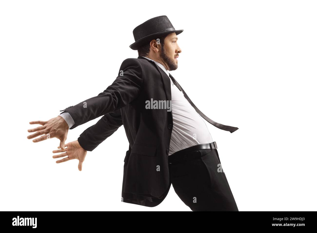 Man in a suit and top hat falling isolated on white background Stock ...