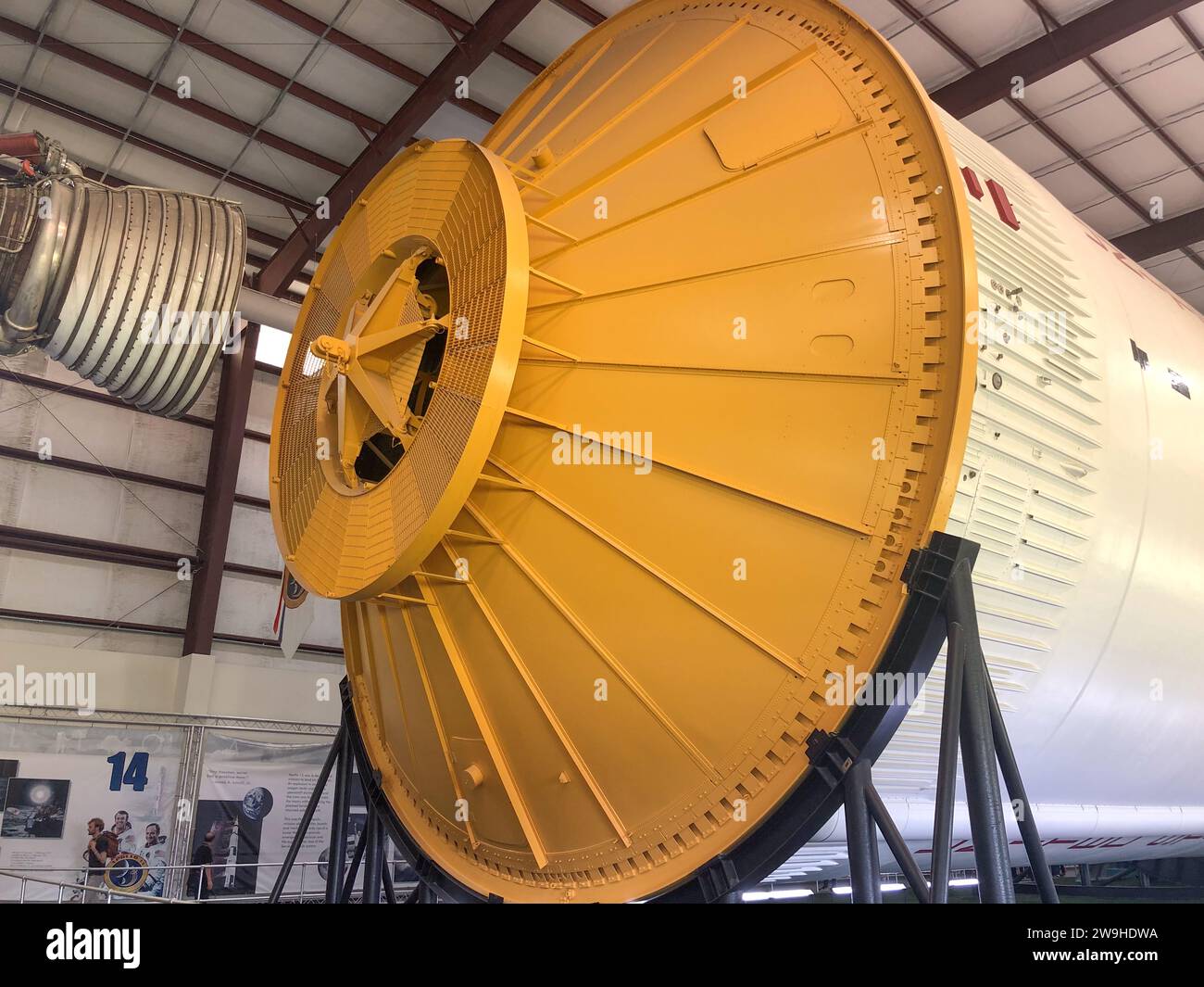 Houston, USA - October 22, 2023: inside hangar with SATURN V Rocket in ...