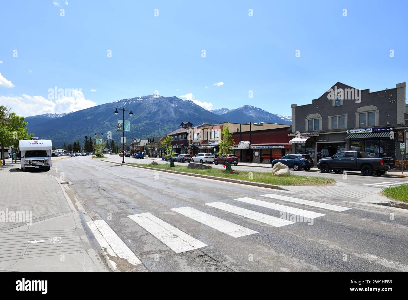Town centre in Jasper, Alberta, Canada, in the Rocky Mountains Stock ...