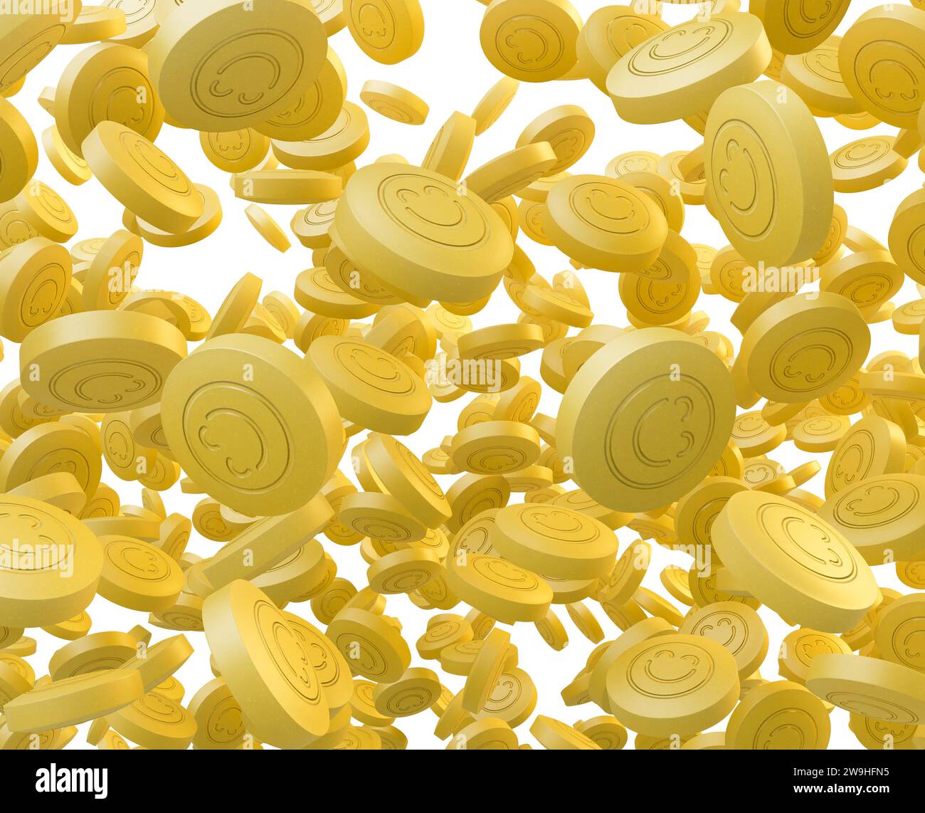 A concept showing a mass array of falling yellow tablets embossed with ...