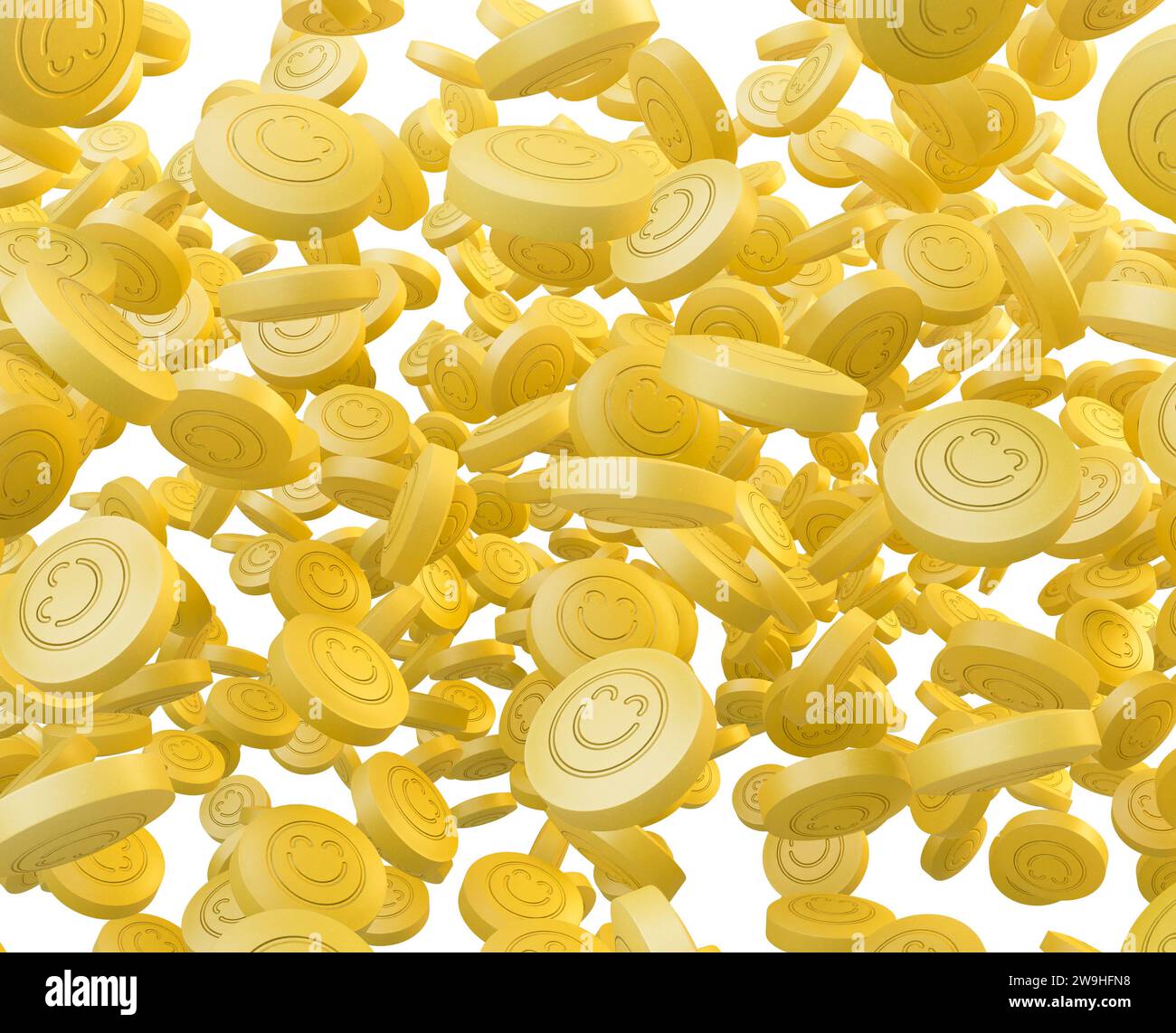 A concept showing a mass array of falling yellow tablets embossed with ...