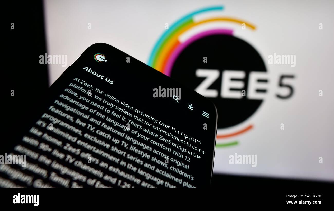 Smartphone with website of Indian video streaming platform company ZEE5 ...