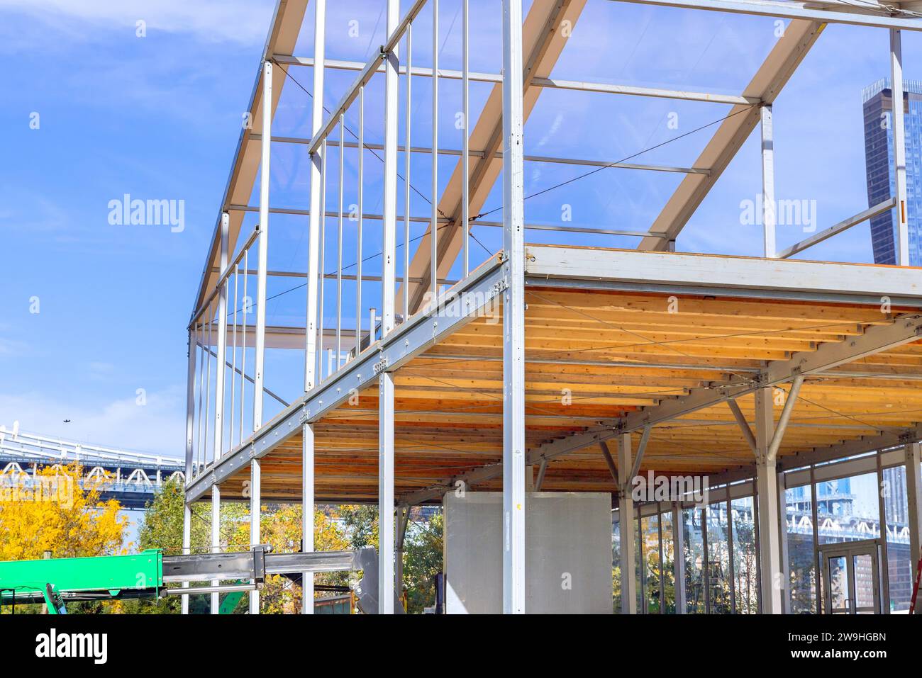 Steel framework frame beams are being erected in preparation for ...