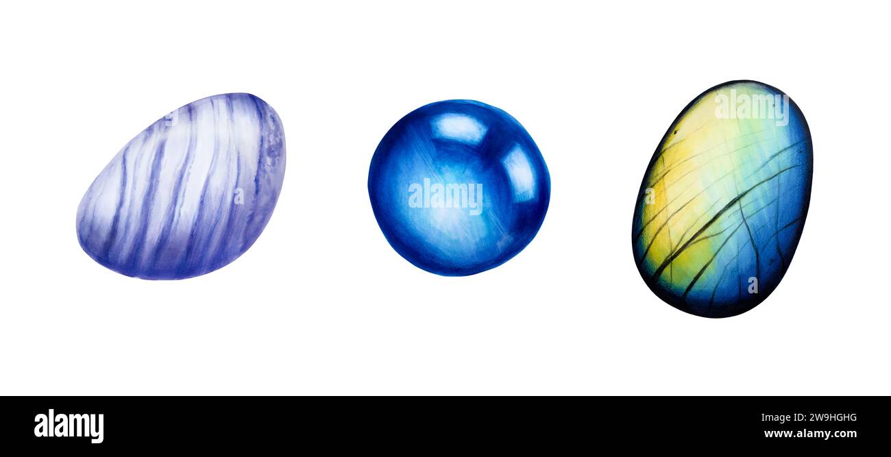 Watercolor hand drawn stone for third eye, heart and crown chakras ...