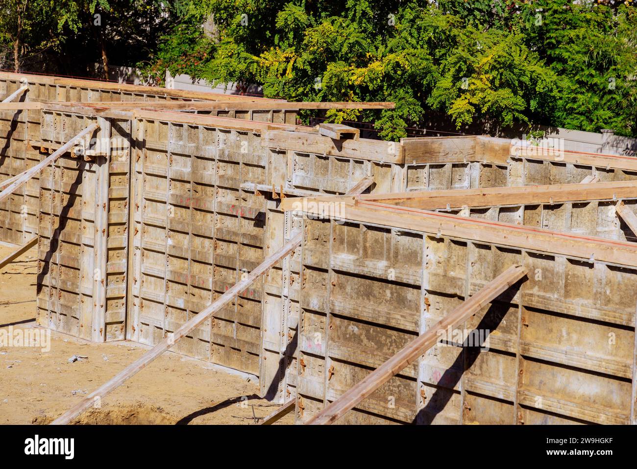 Metal formwork has been erected is ready for pouring concrete for ...