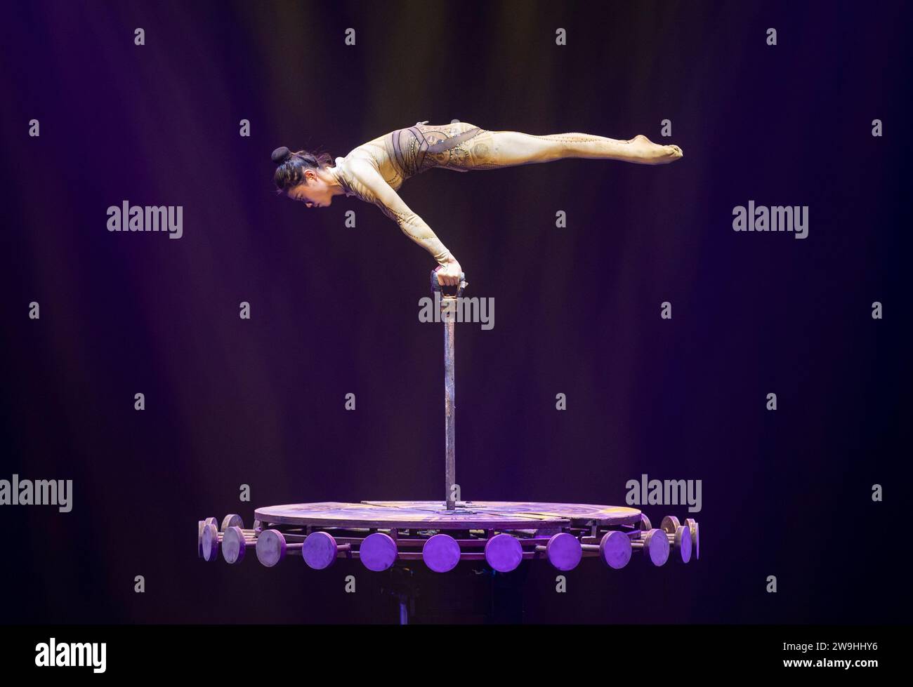 Stuttgart, Germany. 28th Dec, 2023. Acrobat Wang Mengchen of China's ...