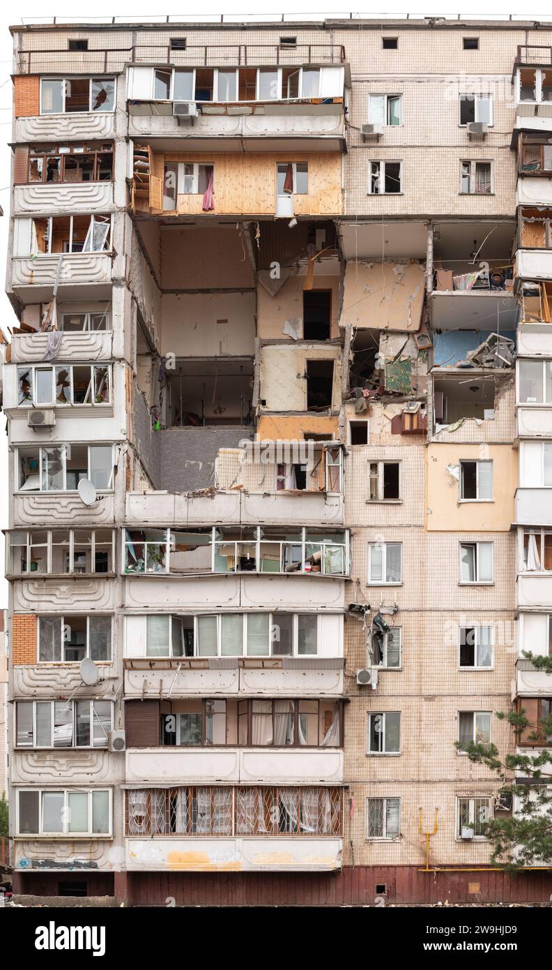 Destroyed residential multi-storey building after an explosion of ...